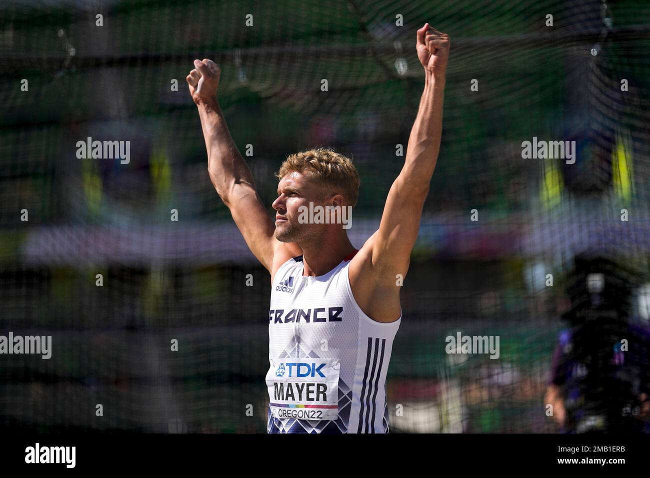 Kevin Mayer, of France, competes in the decathlon discus throw at the ...