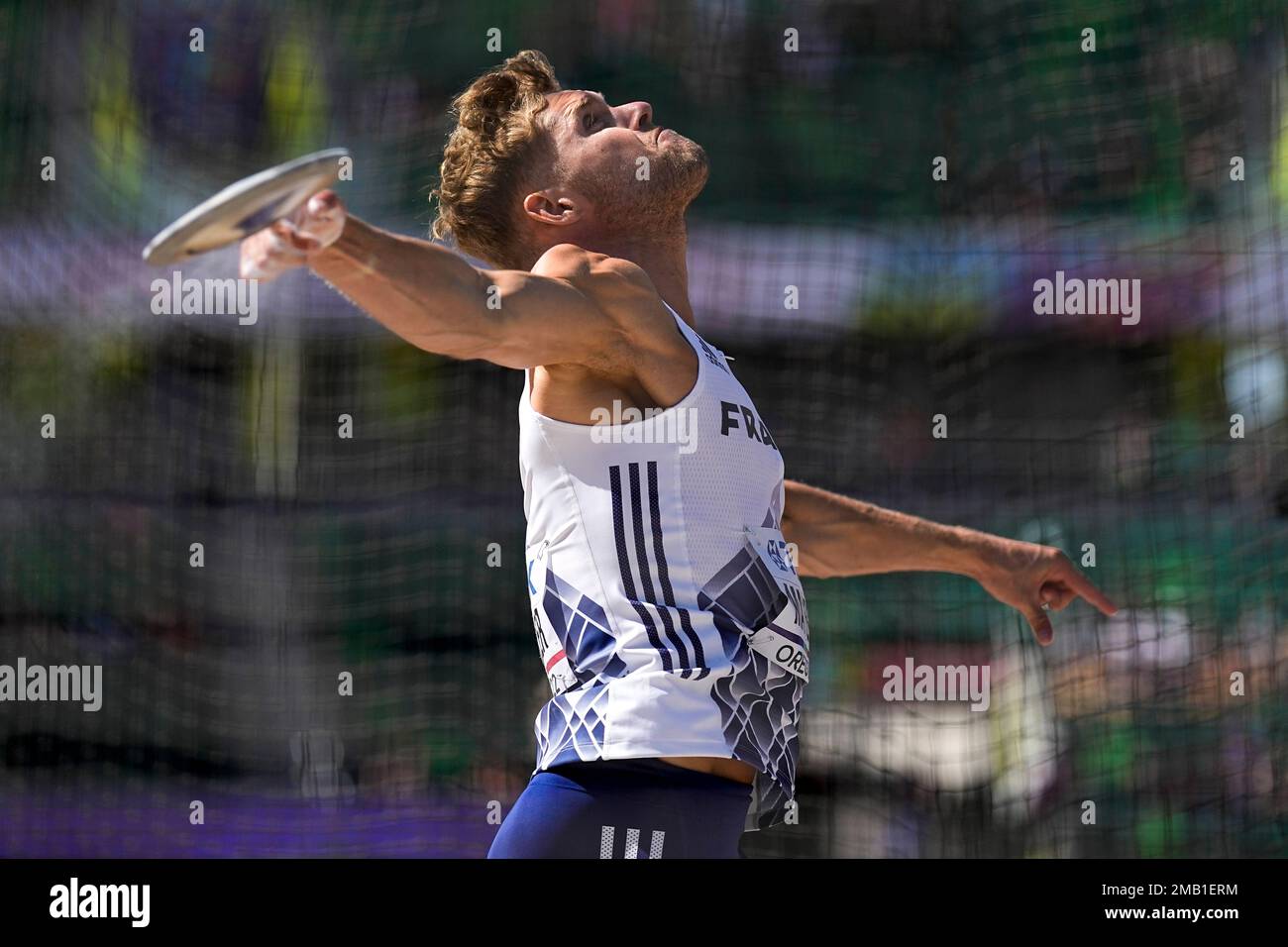 Kevin Mayer, of France, competes in the decathlon discus throw at the ...