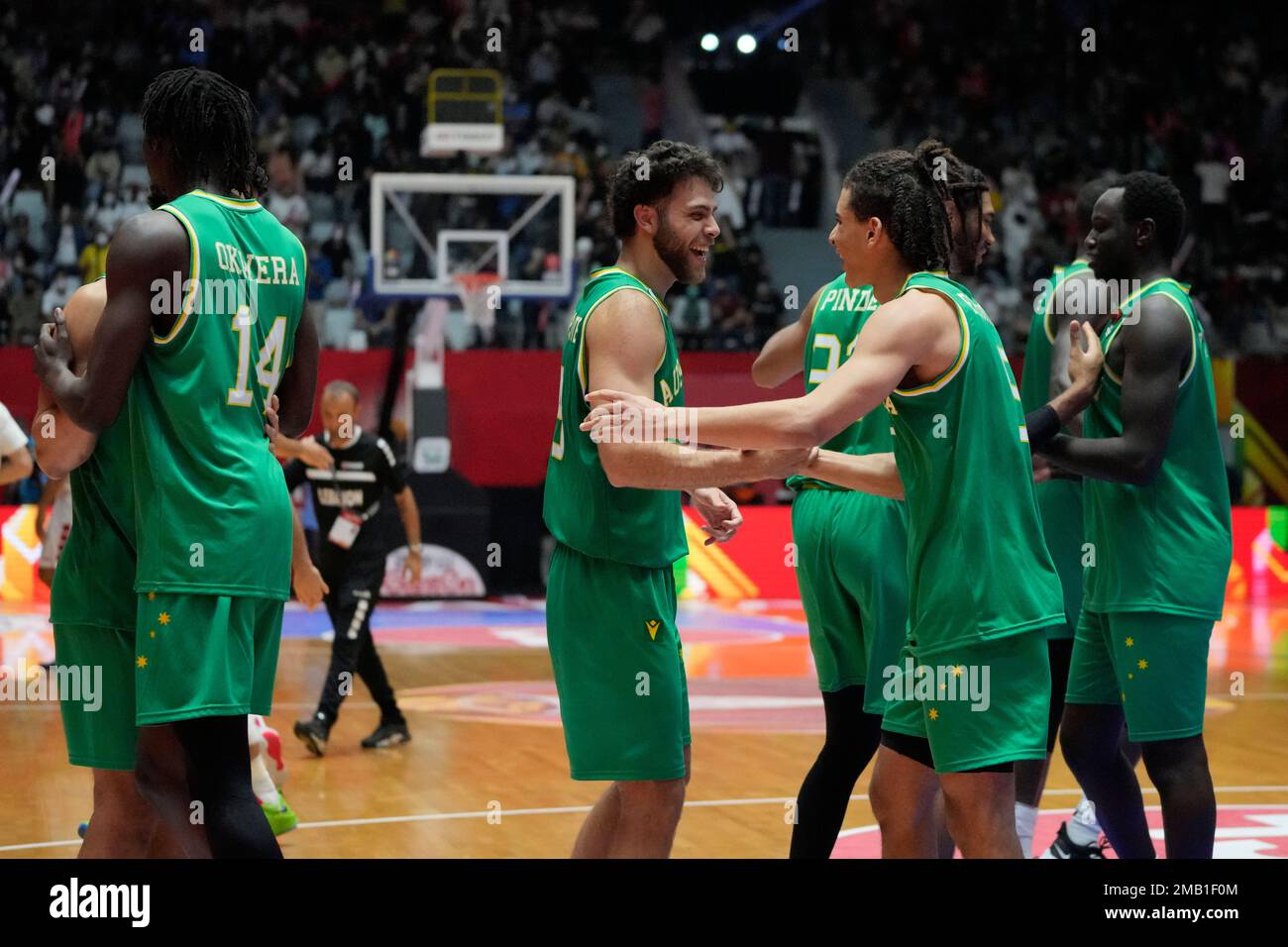 Team Australia celebrates their victory over Lebanon during their ...