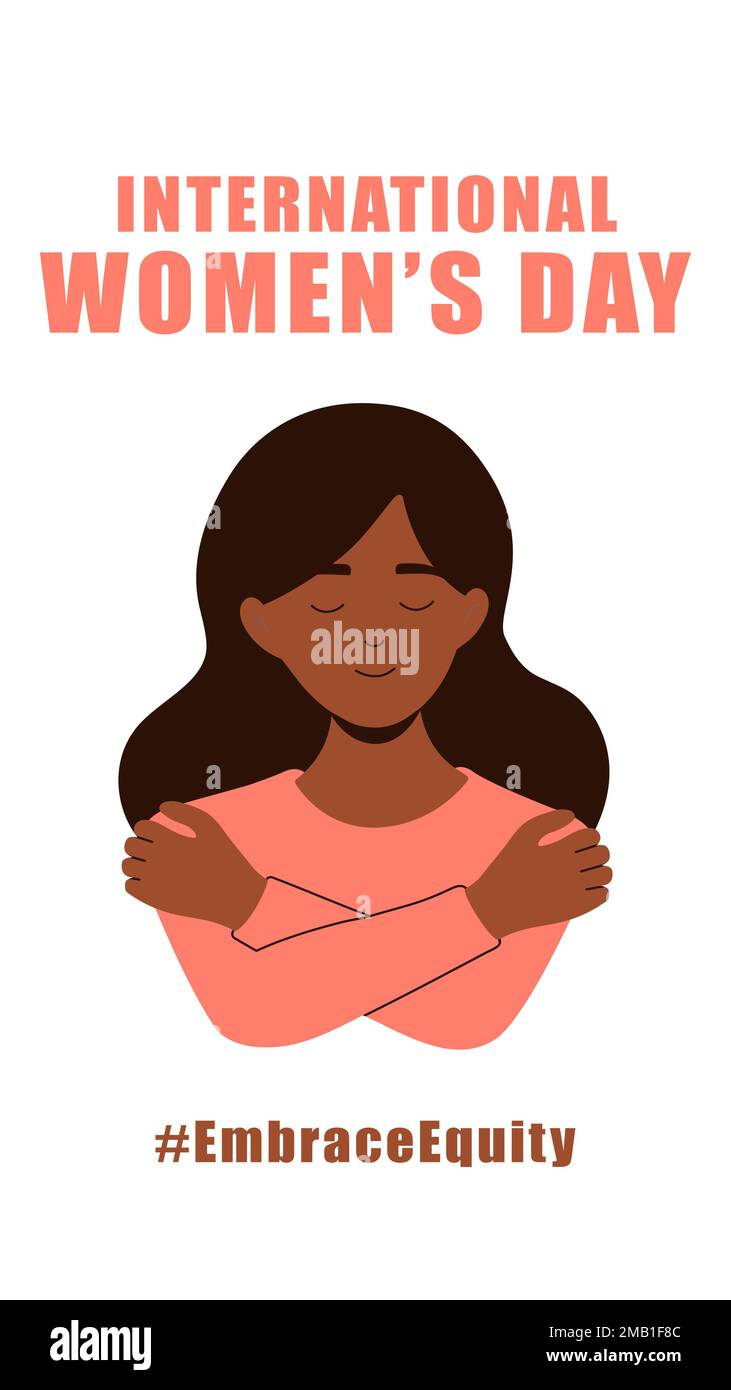 International womens day concept stories template. Embrace equity african woman illustration ...