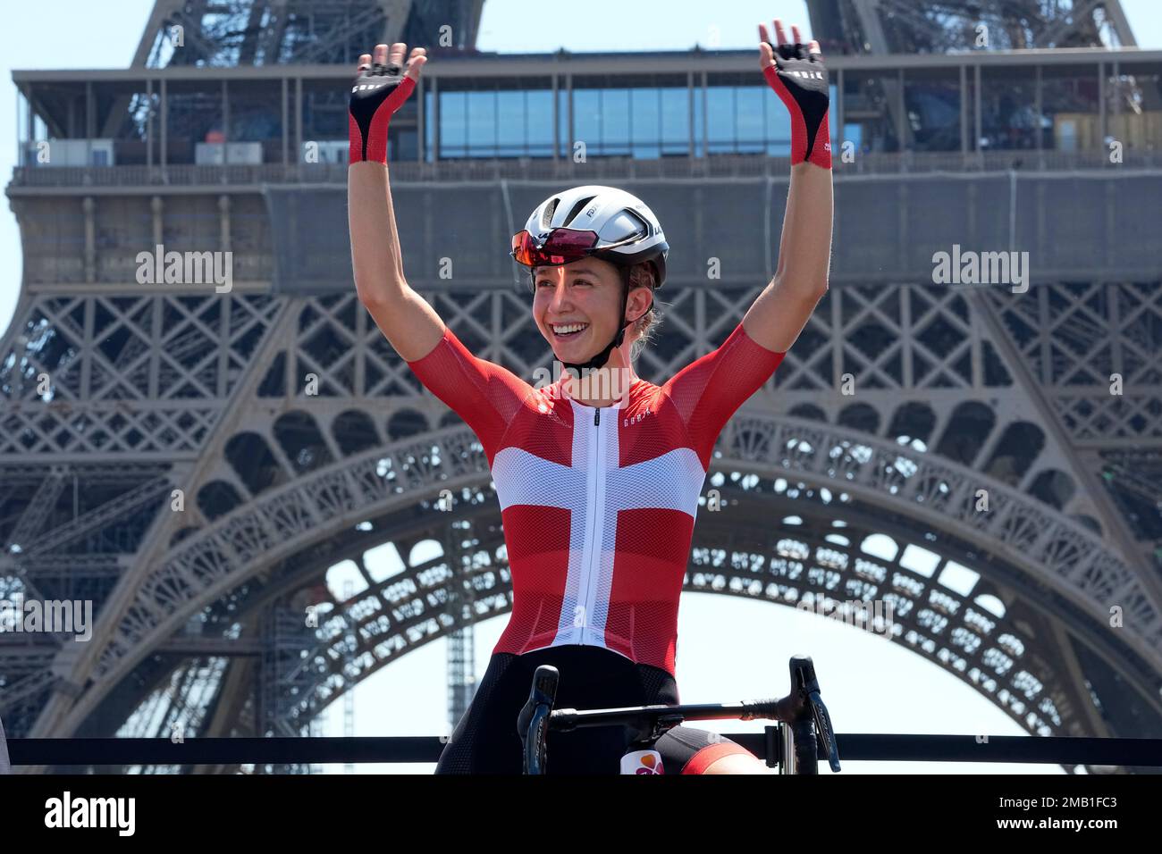 Cecilie Uttrup Ludwig of Denmark waves at the start of the first stage ...