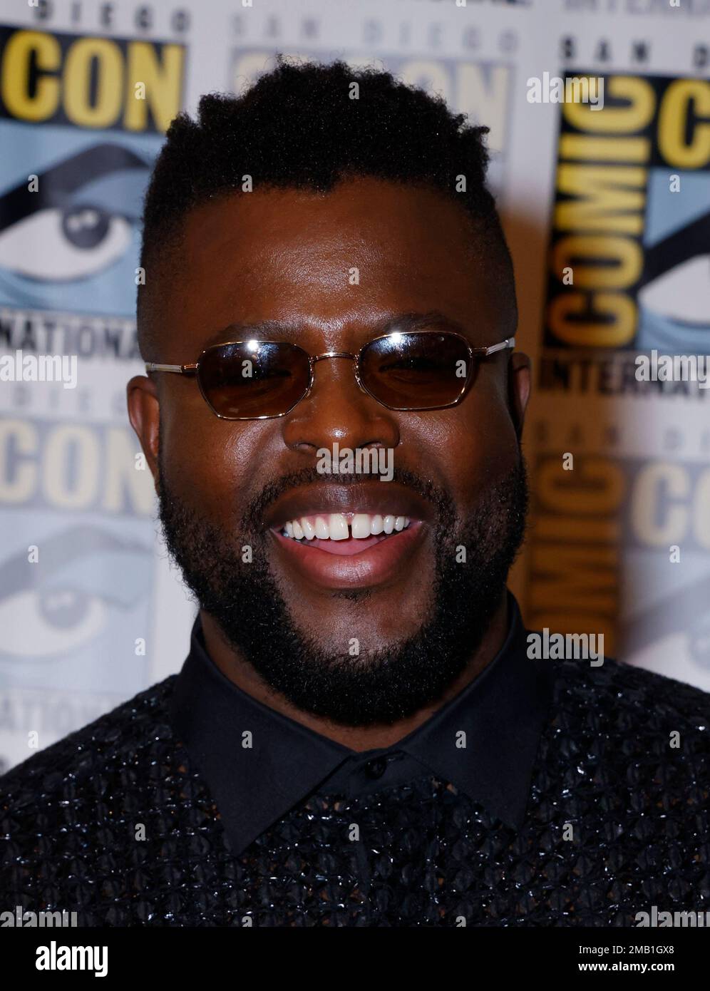 Winston Duke attends a press line for Marvel Studios on day three of ...