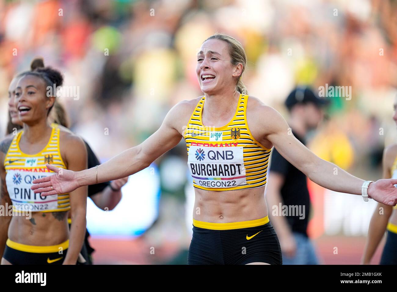 Alexandra Burghardt, of Germany, reacts after the final in the women's ...