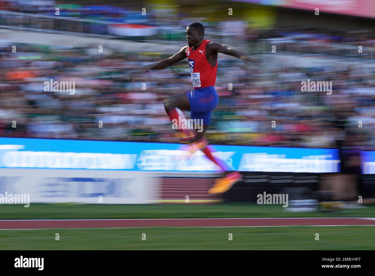 Lazaro Martinez, of Cuba, competes in men's triple jump final at the ...