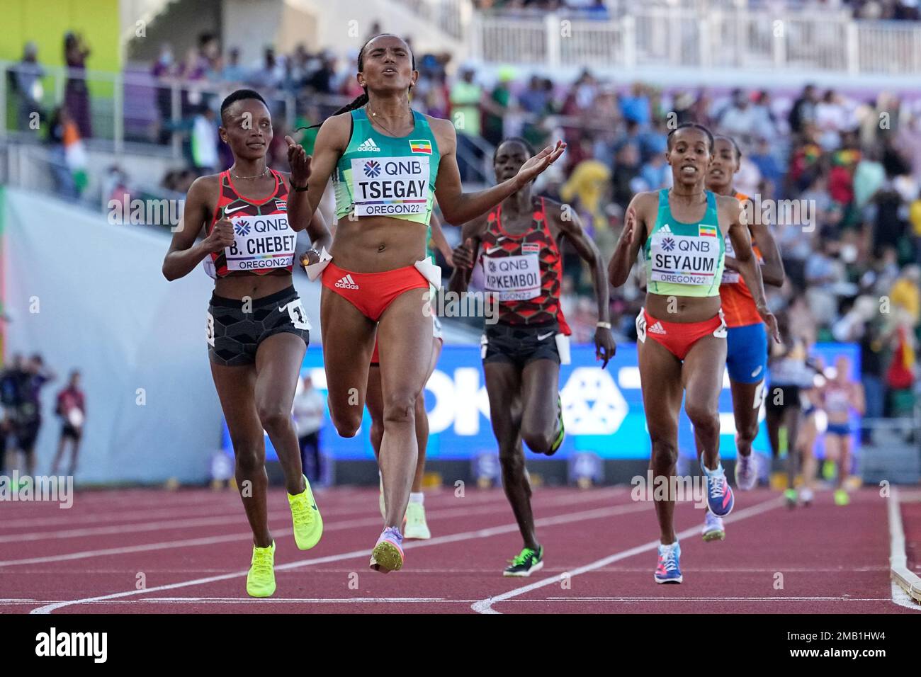 Gudaf Tsegay, of Ethiopia, wins the final in the women's 5000-meter run ...