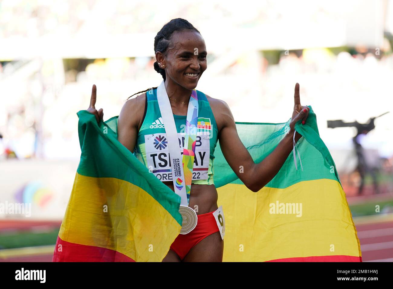 Gold medalist Gudaf Tsegay, of Ethiopia, celebrates after the final in ...