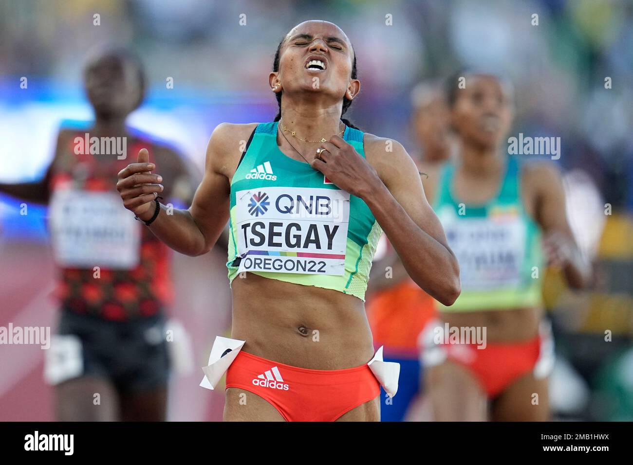 Gudaf Tsegay, of Ethiopia, wins the final in the women's 5000-meter run ...