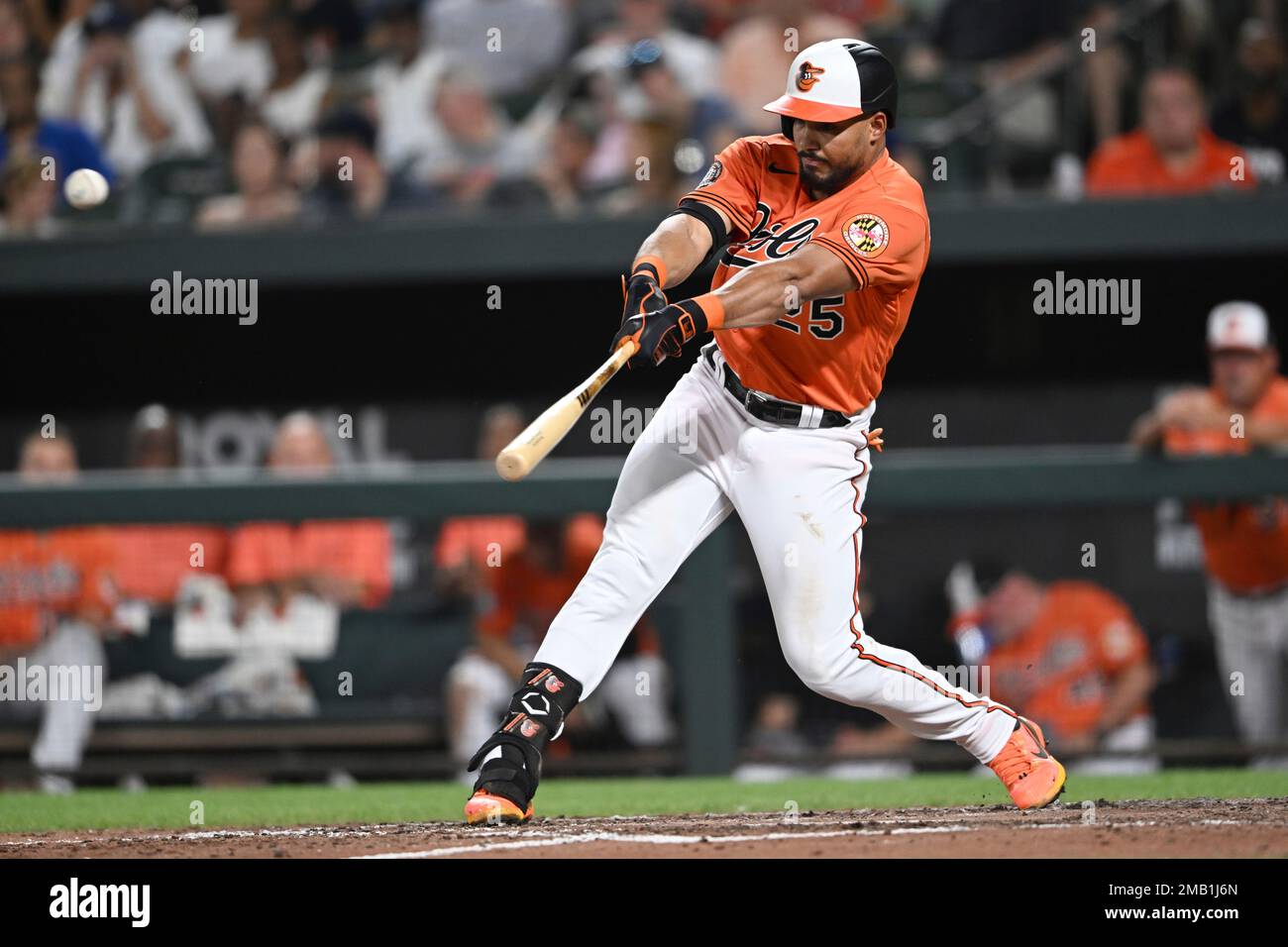 Baltimore Orioles' Anthony Santander hits a single against the New York ...