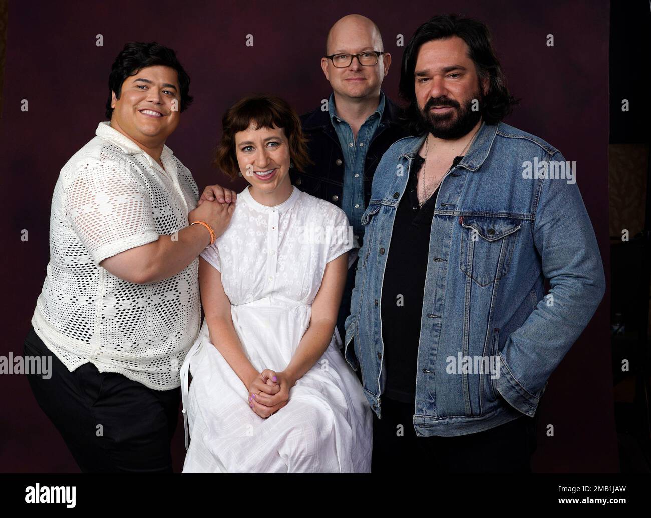 Harvey Guillen, from left, Kristen Schaal, Mark Proksch, and Matt Berry ...