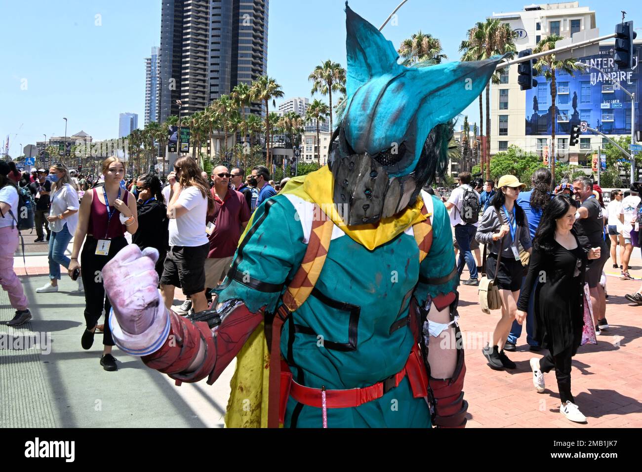 A costumed character poses on Day 3 of Comic-Con International on ...
