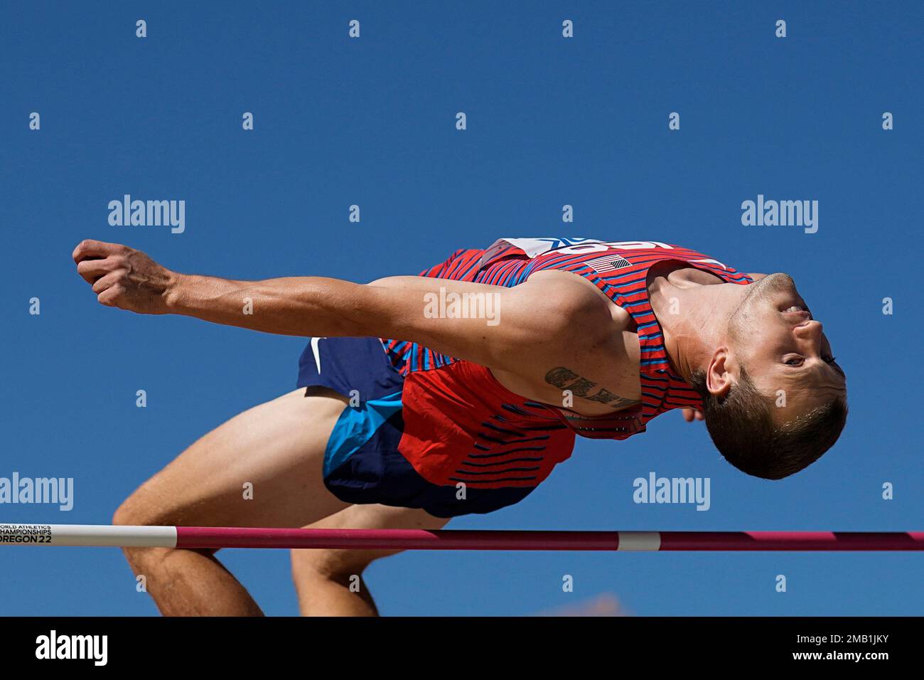 Steven Bastien, of the United States, competes in the decathlon high ...