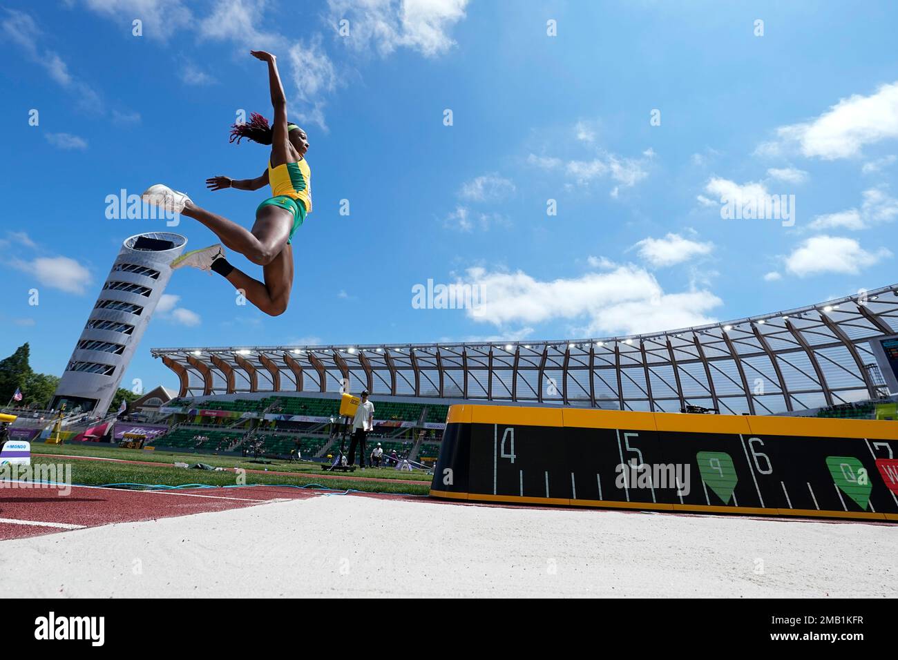 Chanice Porter, of Jamaica, competes in qualifications for the women's ...