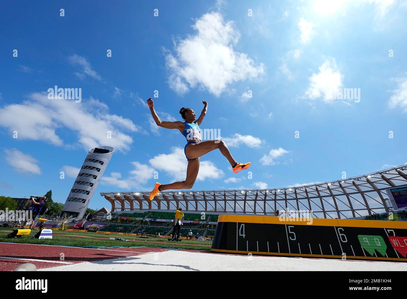 Larissa Iapichino, of Italy, competes in qualifications for the women's ...
