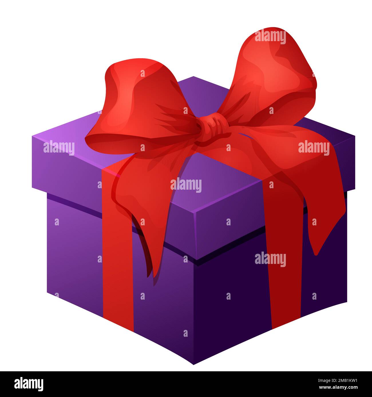 Present box with red bow, ribbon cute gift with wrapped paper, surprise ...