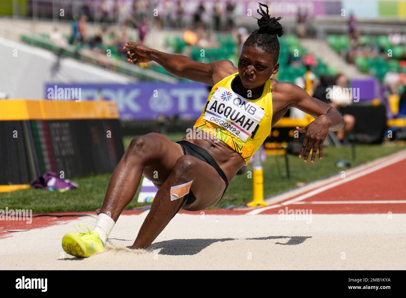 Deborah Acquah, of Ghana, competes in qualifications for the women's ...