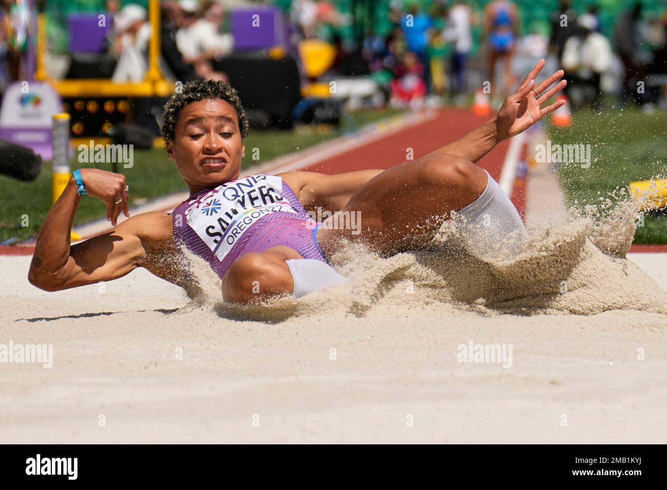 Jazmin Sawyers, of Britain, competes in qualifications for the women's ...