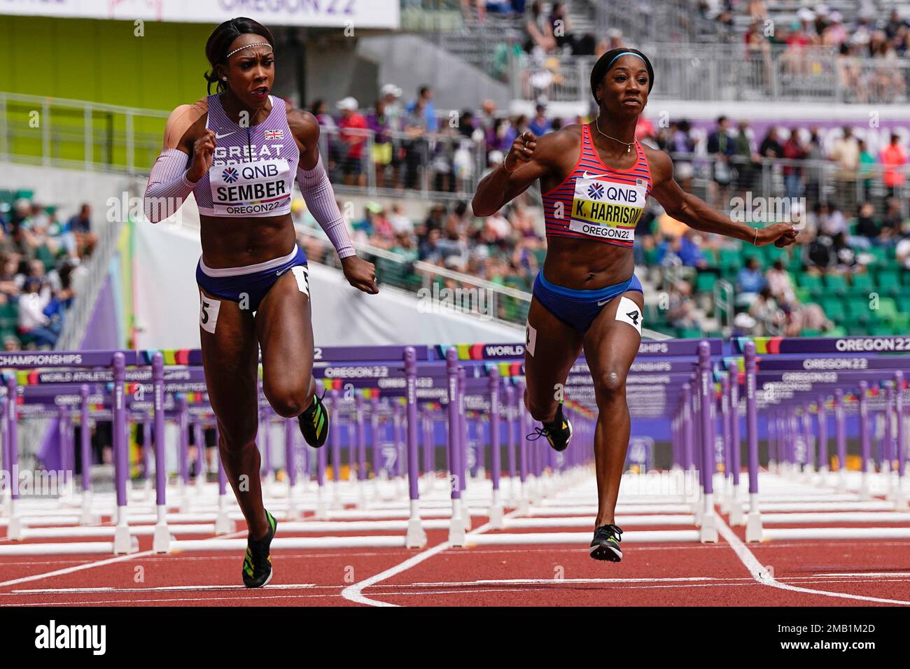 Cindy Sember, of Britain, competes in a heat in the women's 100-meter ...