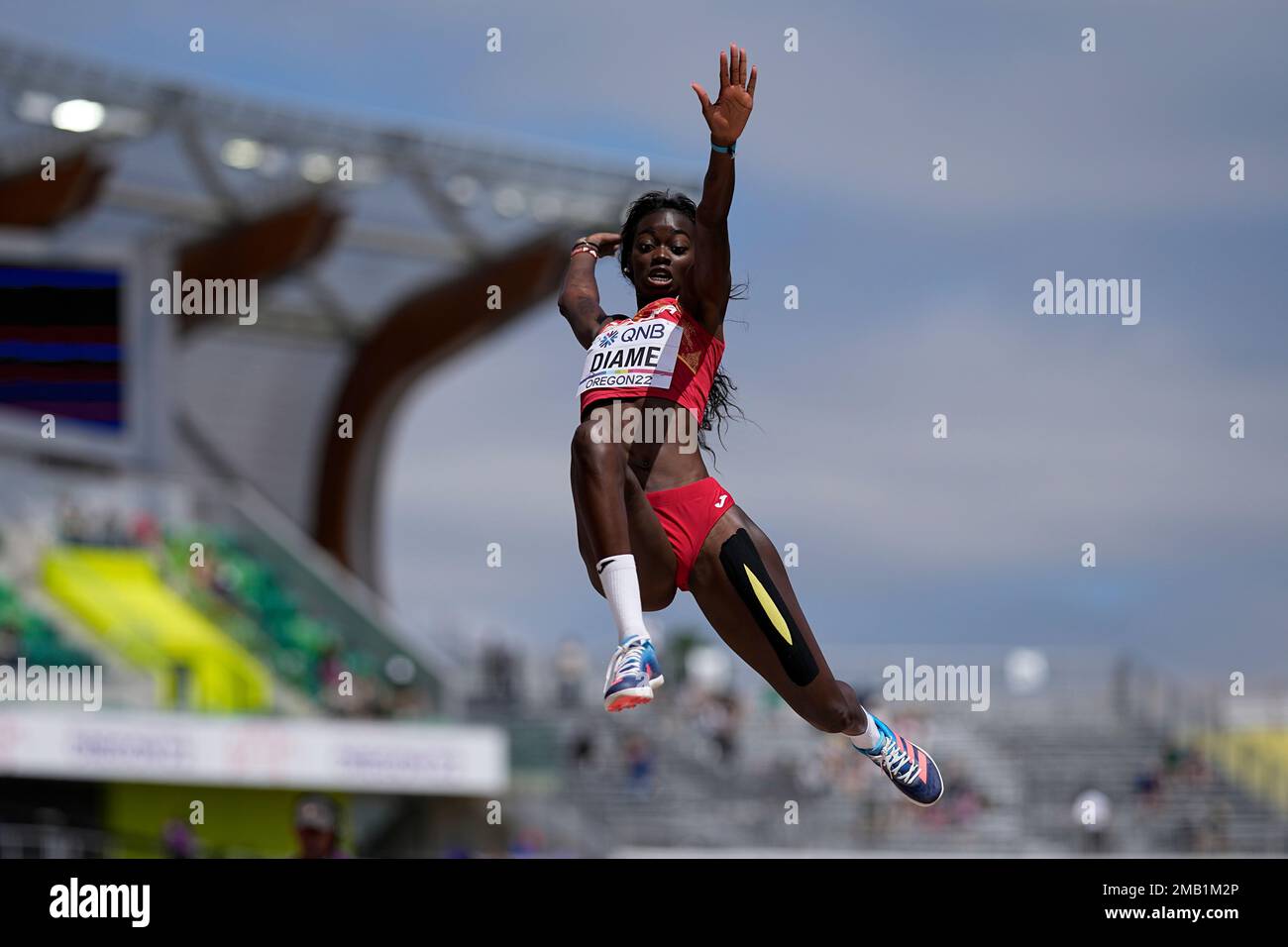 Fatima Diame, of Spain, competes in qualifications for the women's long ...