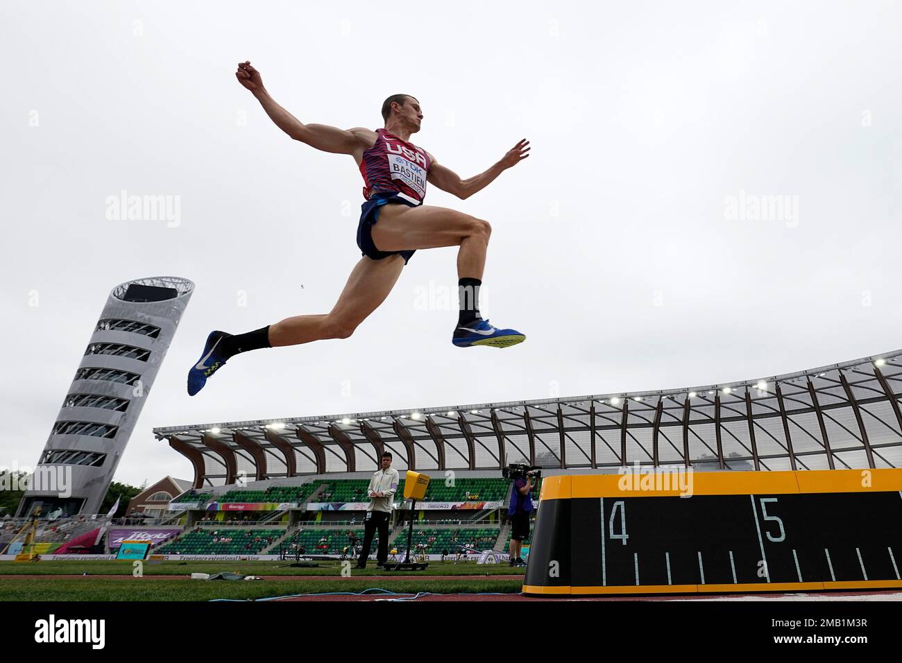 Steven Bastien, of the United States, competes in the decathlon long ...