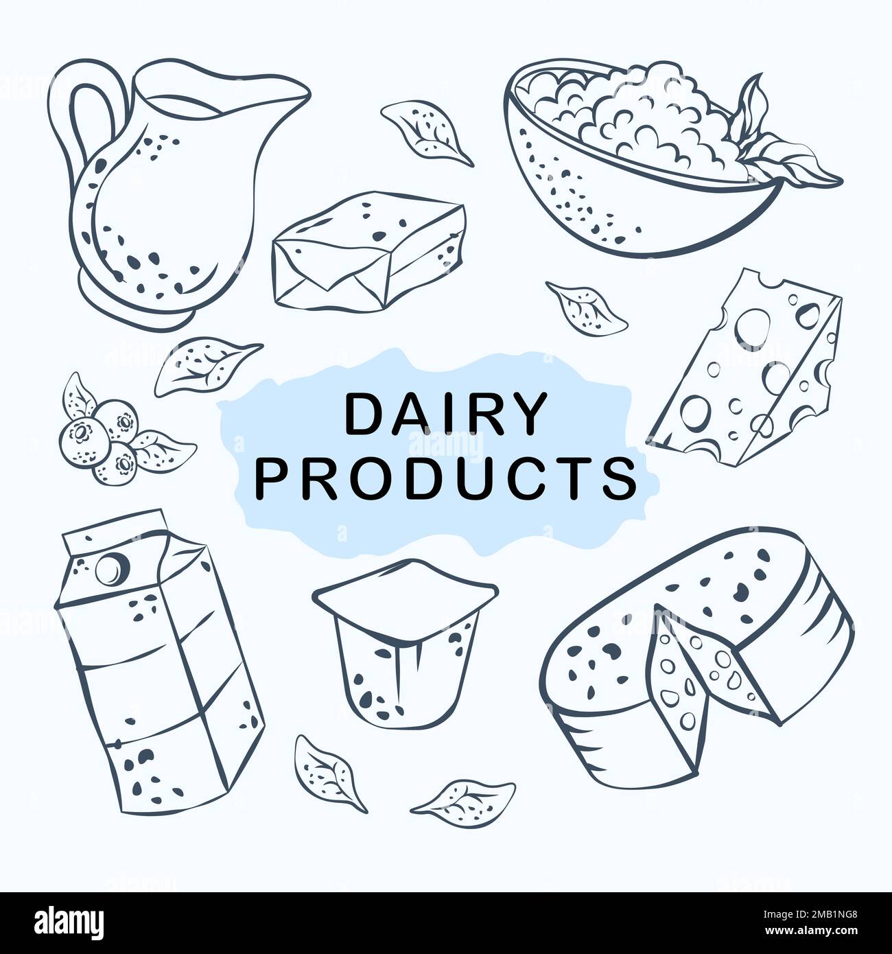 Dairy Products Hand Drawing Vector Illustration Stock Vector Image