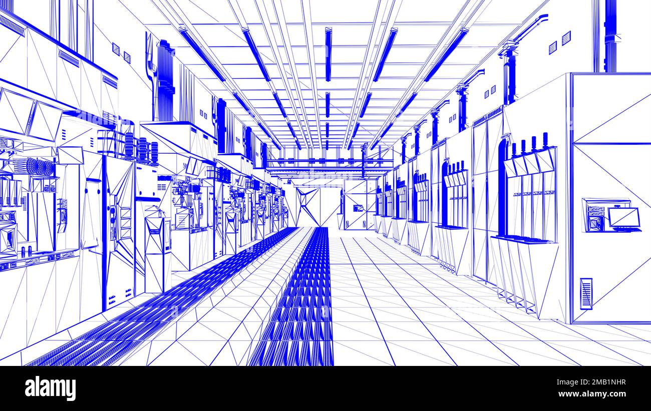 3d rendering blueprint of futuristic semiconductor manufacturing ...