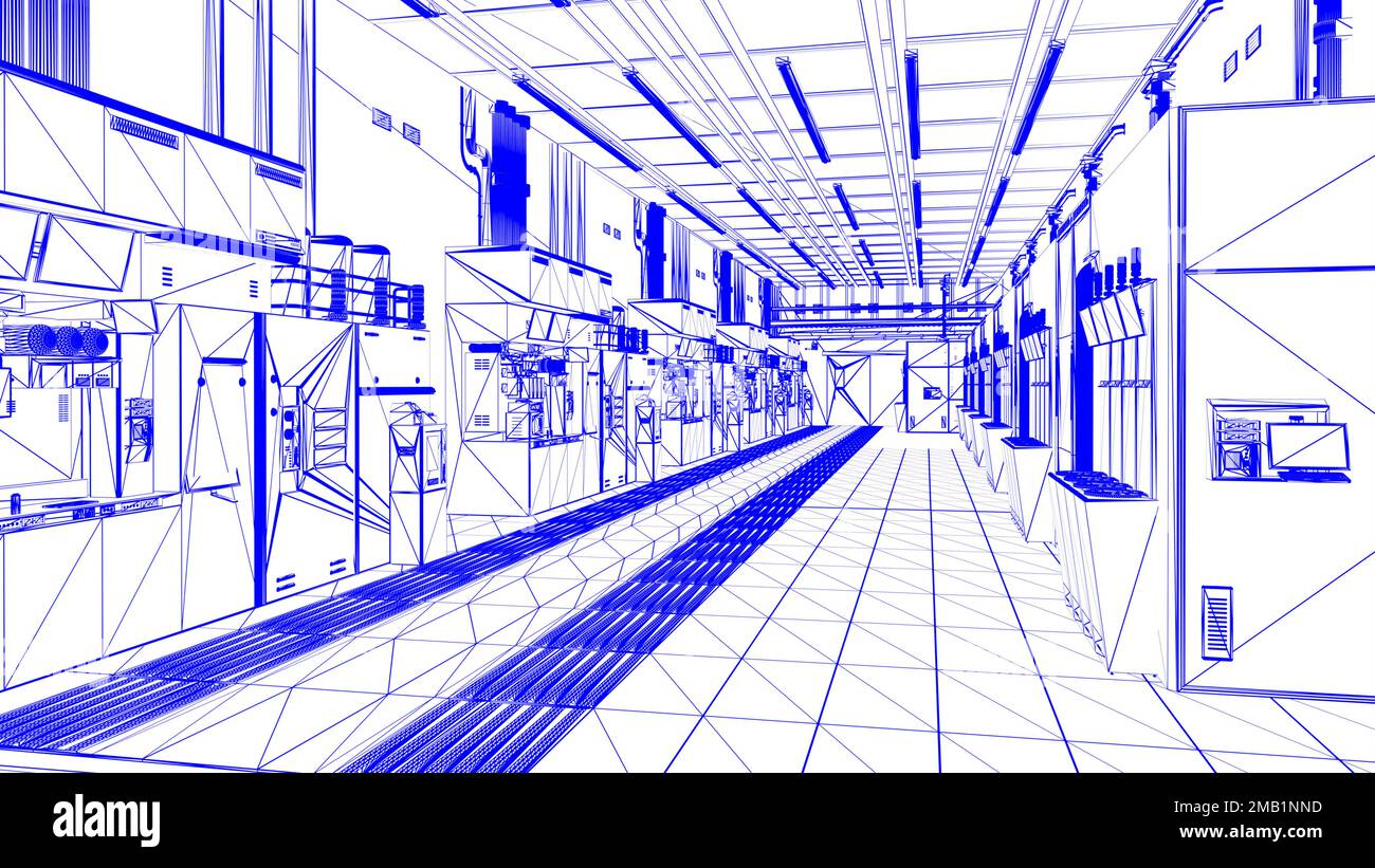 3d rendering blueprint of futuristic semiconductor manufacturing ...