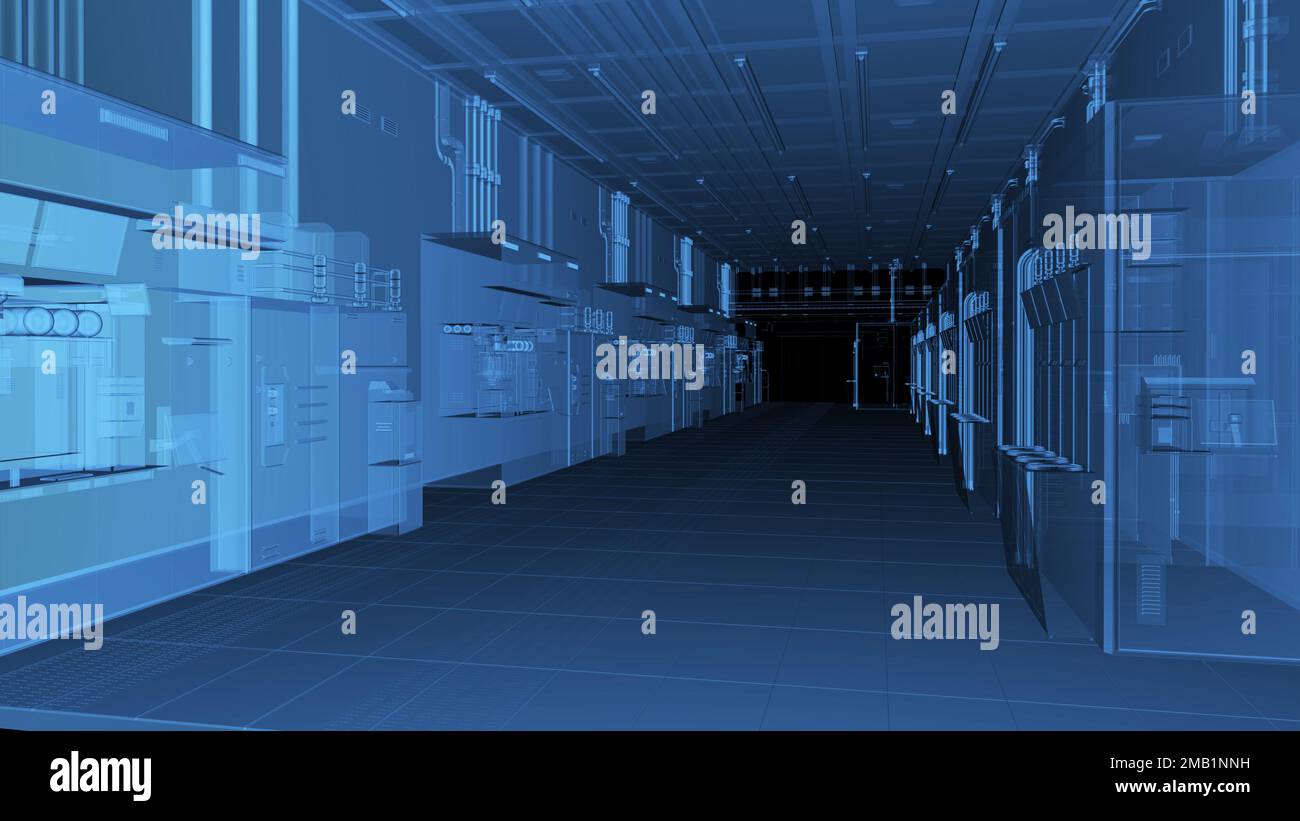 3d rendering blue transparent futuristic semiconductor manufacturing ...