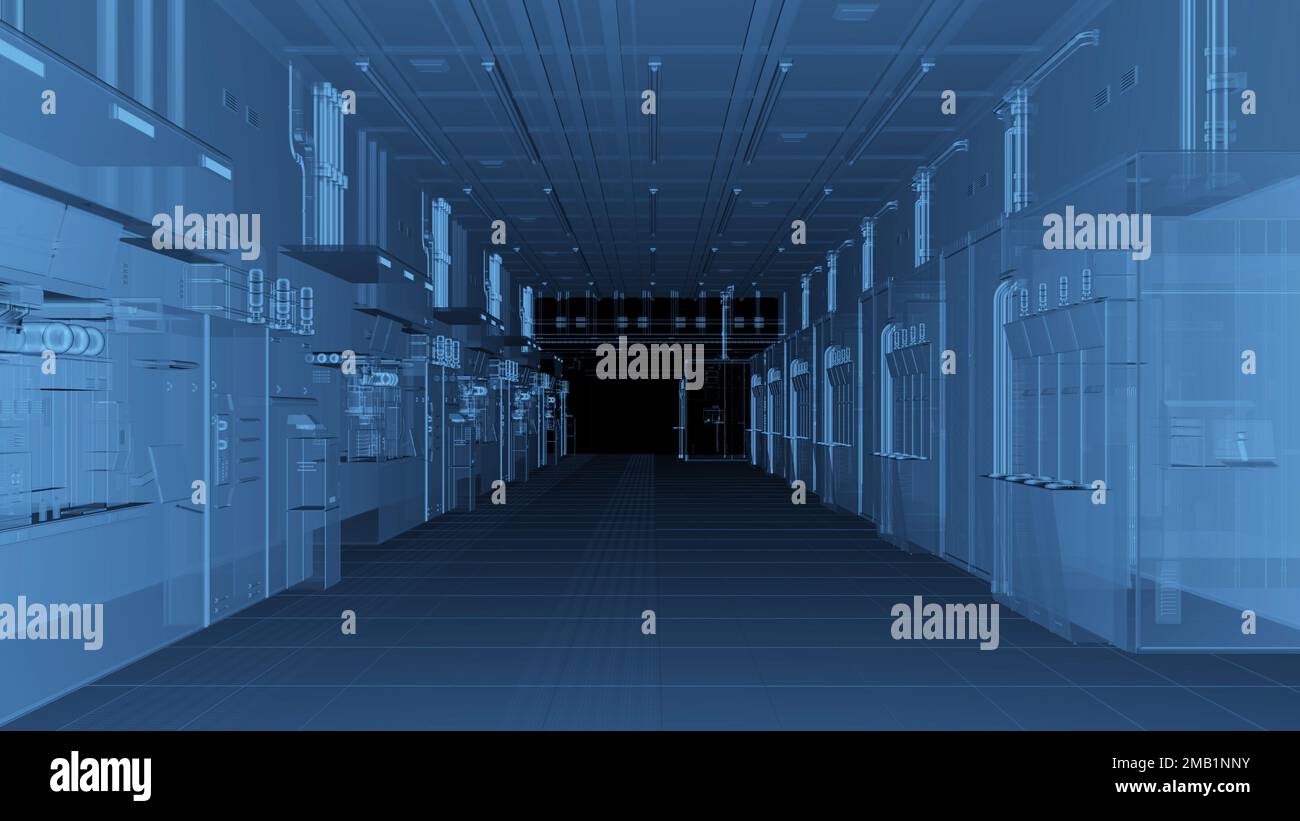 3d rendering blue transparent futuristic semiconductor manufacturing ...