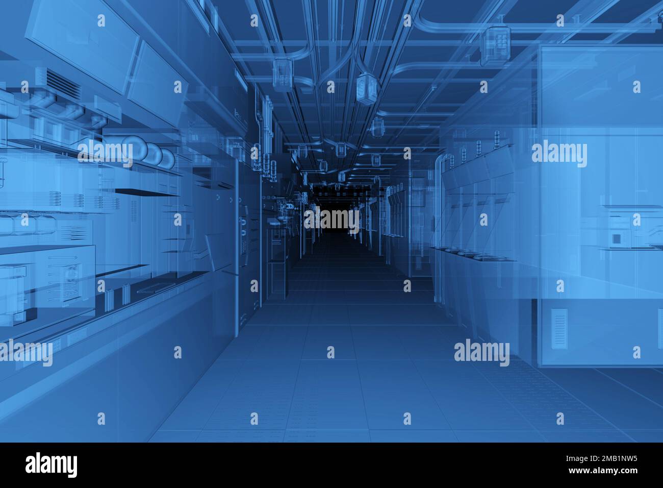 3d rendering x-ray blue futuristic semiconductor manufacturing factory ...