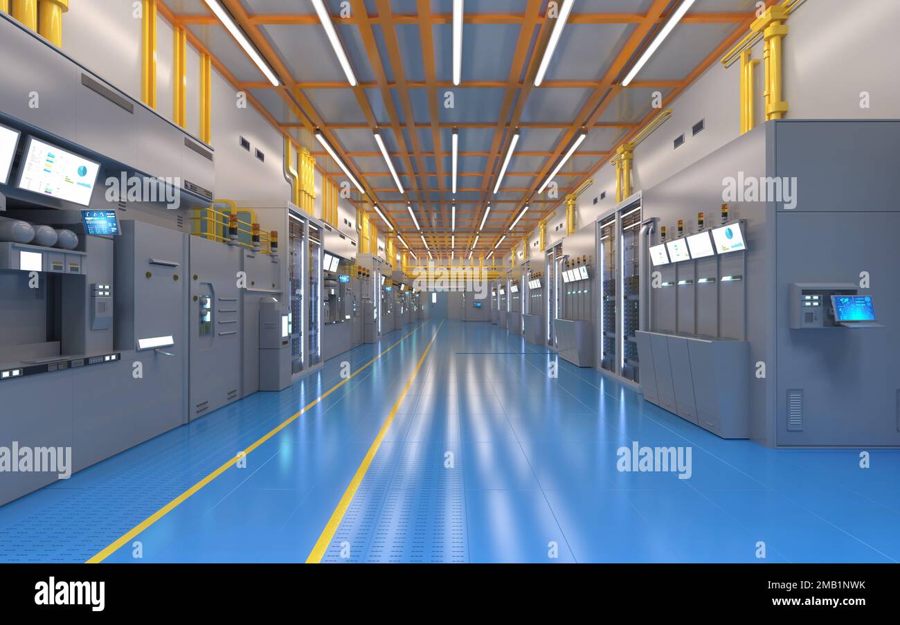 3d rendering white futuristic semiconductor manufacturing factory or ...