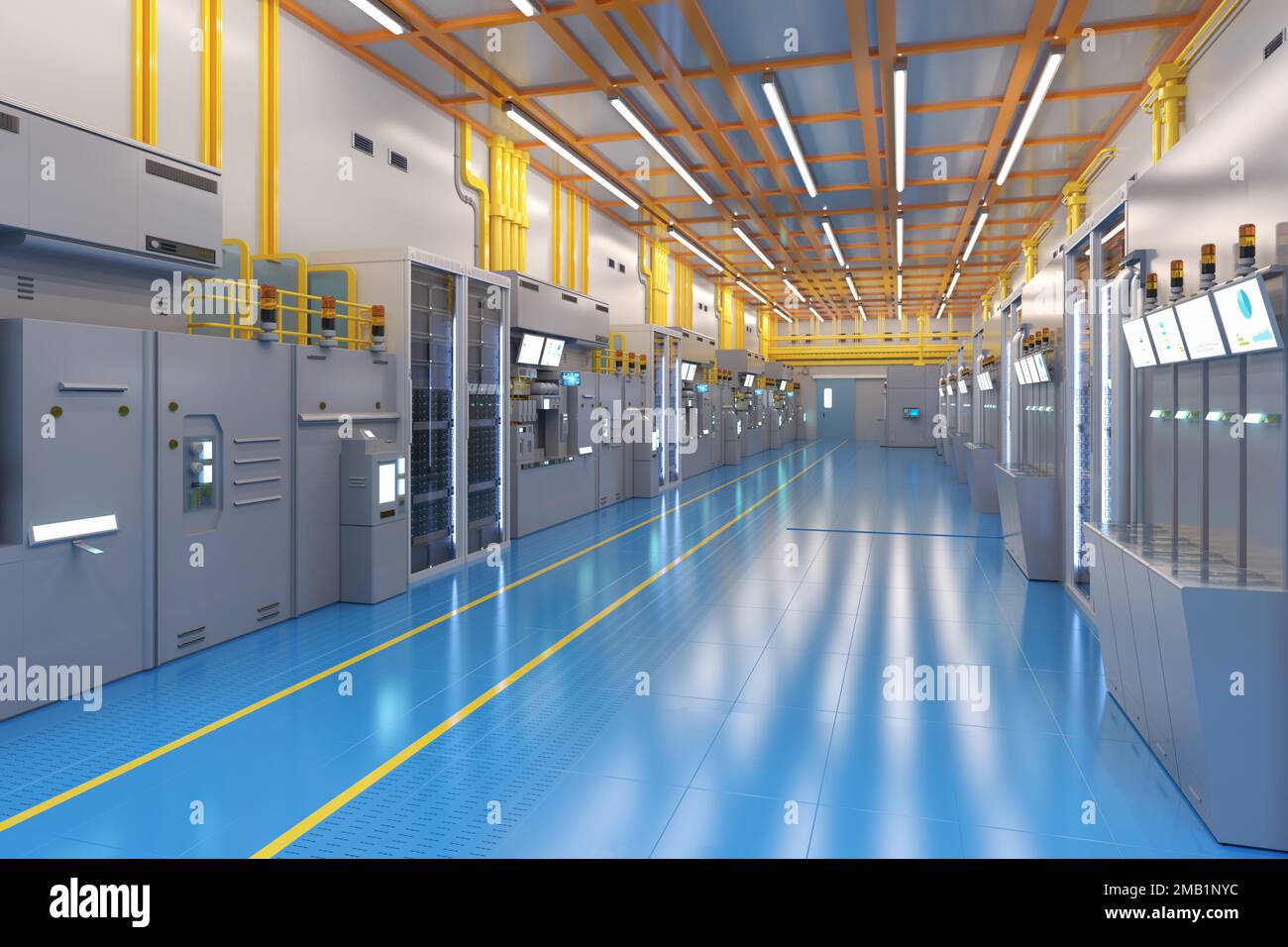 3d rendering white futuristic semiconductor manufacturing factory or ...