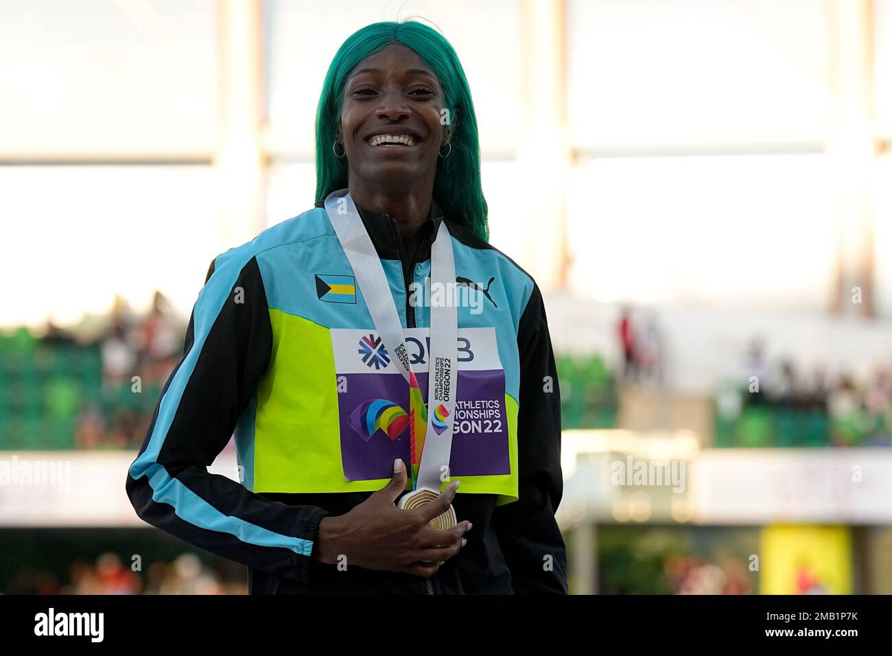 Gold Medalist Shaunae Miller Uibo Of Bahamas Poses During A Medal Ceremony For Wins The Final
