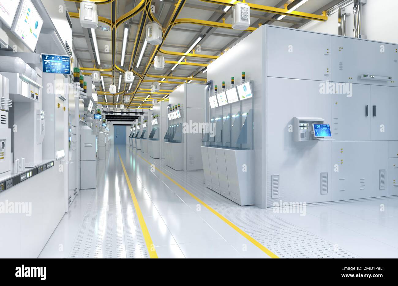 3d rendering white futuristic semiconductor manufacturing factory or ...