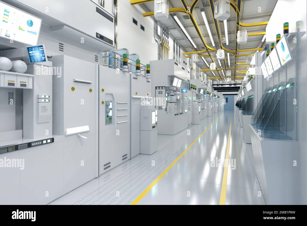 3d rendering white futuristic semiconductor manufacturing factory or ...