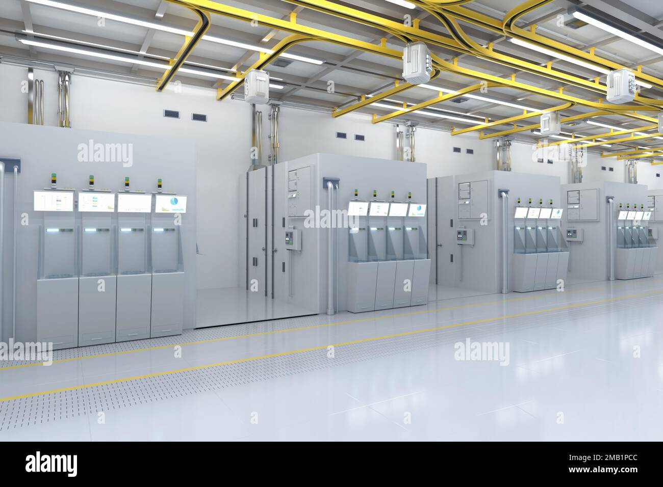 3d rendering white futuristic semiconductor manufacturing factory or ...