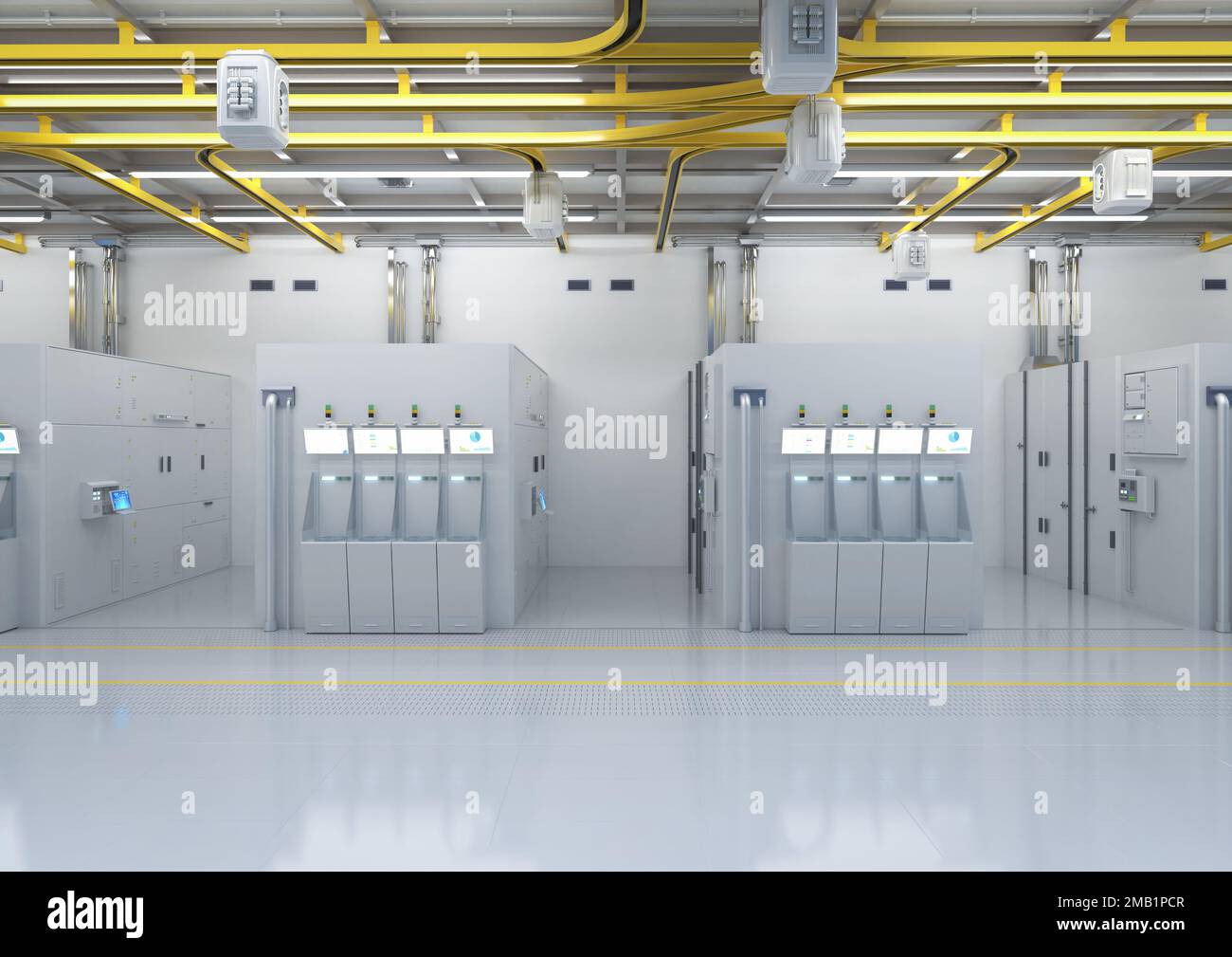 3d rendering white futuristic semiconductor manufacturing factory or ...