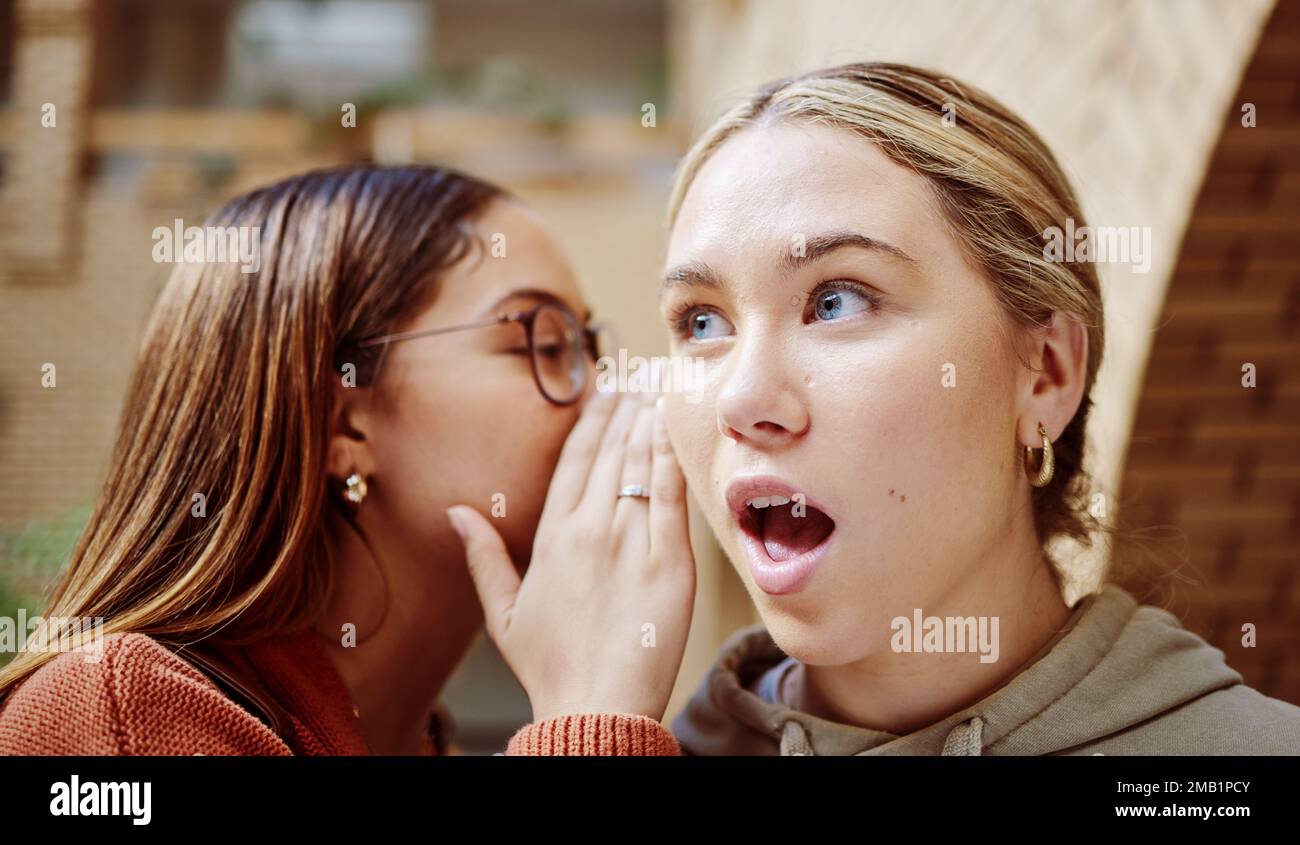 Women gossip, surprise and friends with secret in university campus ...