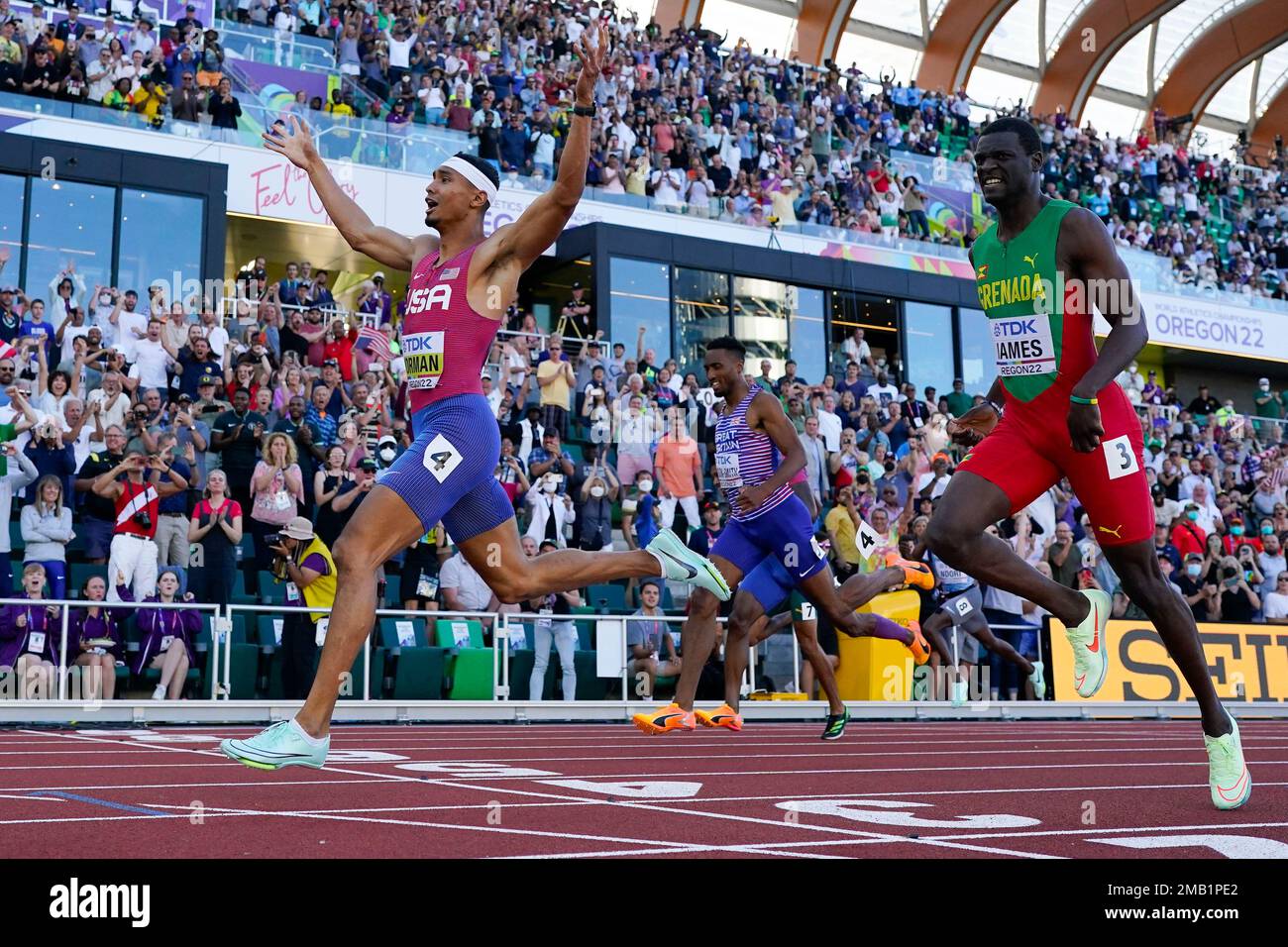 Michael Norman, of the United States, wins the final of the men's 400 ...