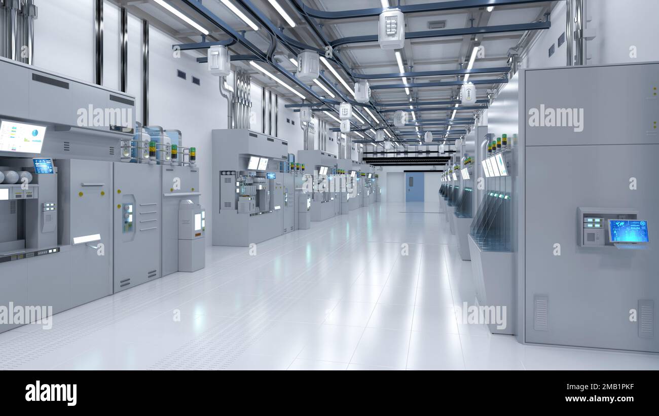 3d rendering white futuristic semiconductor manufacturing factory or ...