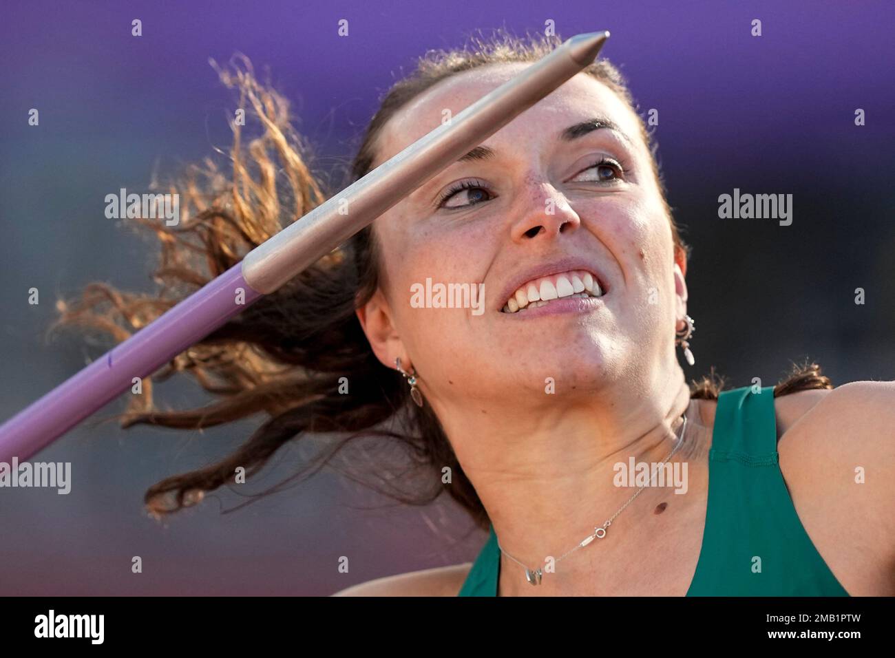Mackenzie Little, of Australia, competes in the women's javelin throw ...