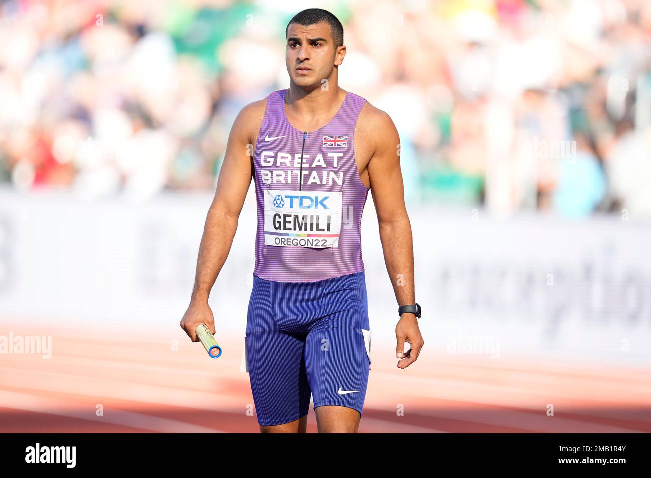 Adam Gemili, of Britain, prepares for a heat during the men's 4x100 ...