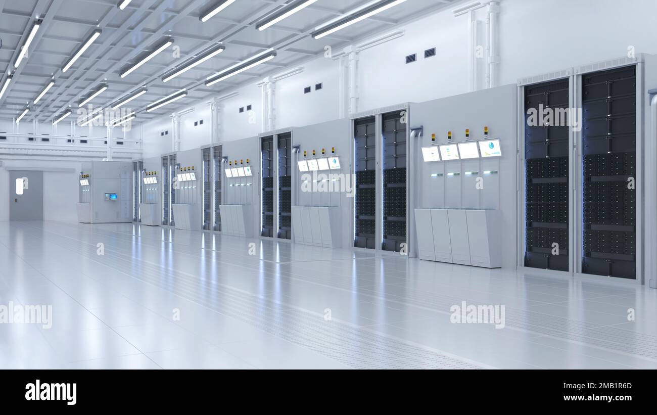 3d rendering white futuristic semiconductor manufacturing factory with ...