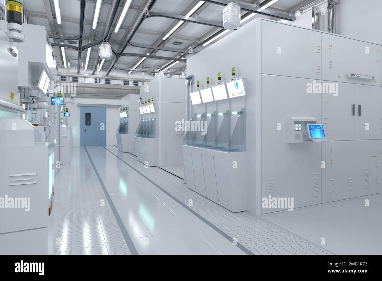 3d rendering white futuristic semiconductor manufacturing factory or ...