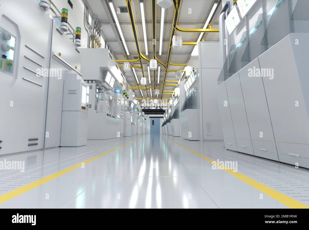 3d rendering white futuristic semiconductor manufacturing factory or ...