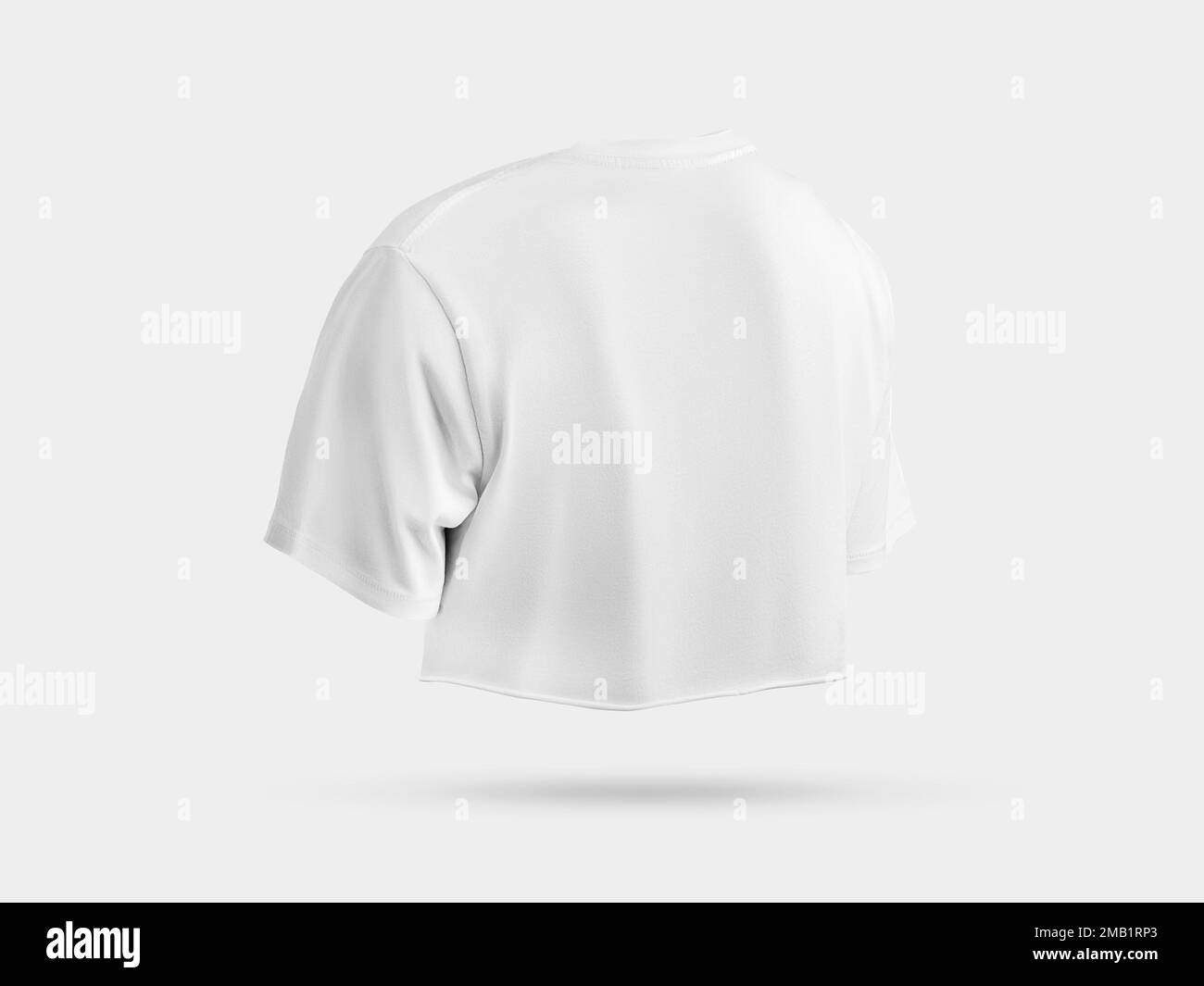 White t-shirt mockup cropped at the bottom, 3D rendering back view ...