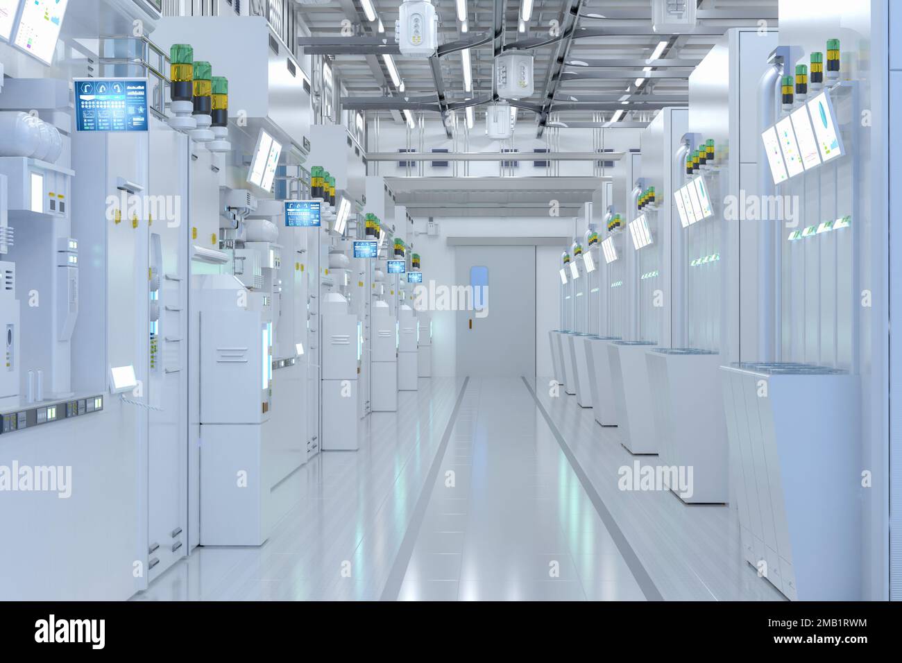 3d rendering white futuristic semiconductor manufacturing factory or ...