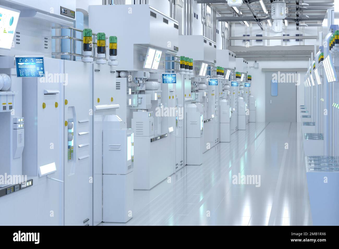 3d rendering white futuristic semiconductor manufacturing factory or ...