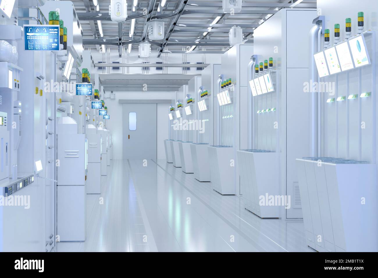 3d rendering white futuristic semiconductor manufacturing factory or ...