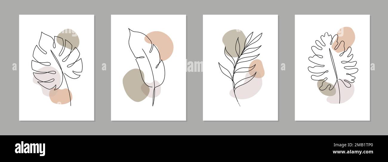 Abstract boho line art leaf design. Minimal abstract design leaves boho ...