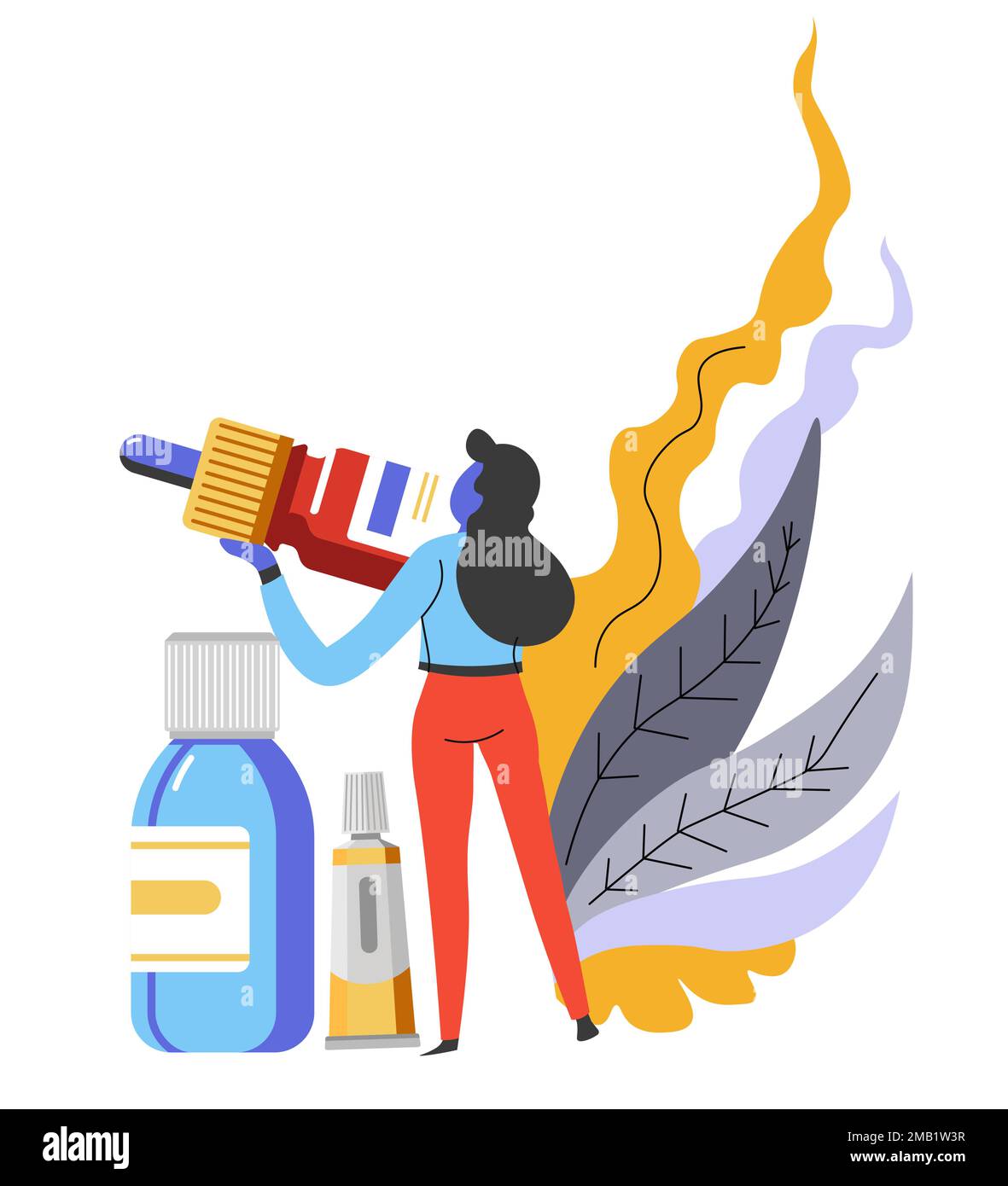 Medicine eye or nasal drops and ointment woman and treatment vector ...